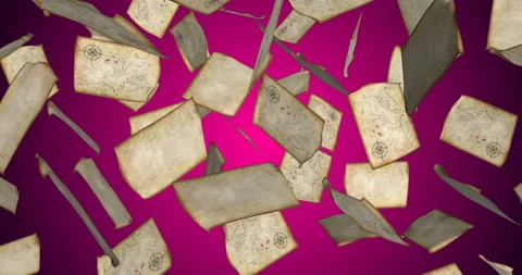 Treasure map falling slow motion | Stock Video | Pond5