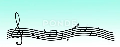 Treble clef and music notes on blue horizontal background Illustration ...
