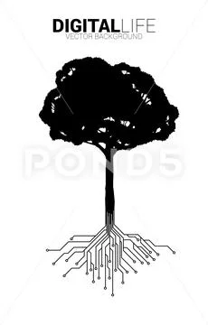 Tree with from digital line connect dot circuit board style. Background ...