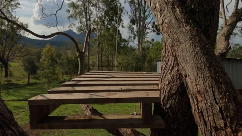 Treehouse crate platform in rural garden... | Stock Video | Pond5