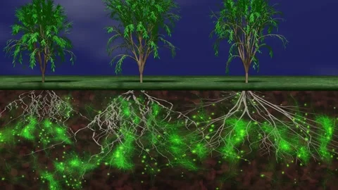 Trees and mycelium network, fungal root ... | Stock Video | Pond5