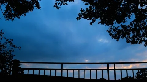 Trees Railing Silhouette Nature Outdoors... | Stock Video | Pond5
