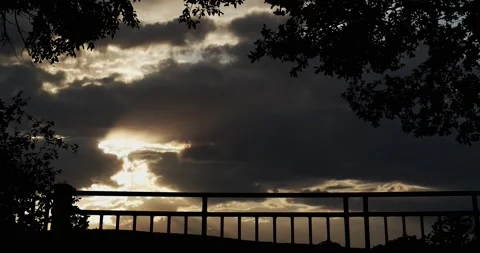 Trees Railing Silhouette Nature Outdoors... | Stock Video | Pond5