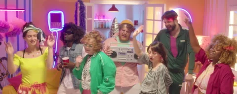 Trendy Dressed Friends Dancing at 90s Di... | Stock Video | Pond5