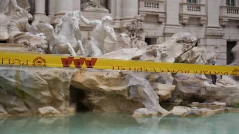 Trevi Fountain with Police Tape, Rome | Stock Video | Pond5