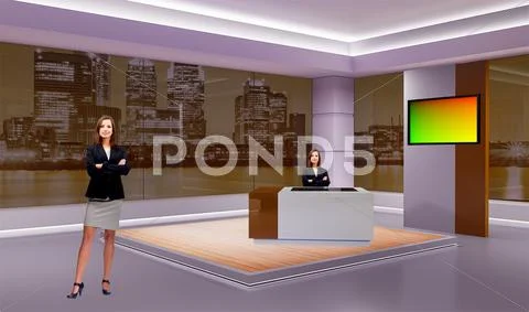 Tricaster Psd TV Studio Set for News ~ PSD Template #55578422