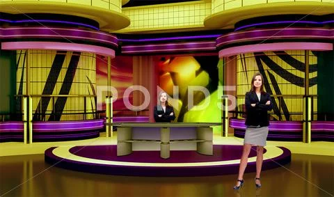Tricaster Psd TV Studio Set for News ~ PSD Template #55579776