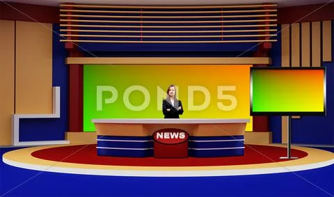 PSD Template: Tricaster Psd TV Studio Set for News #62393743