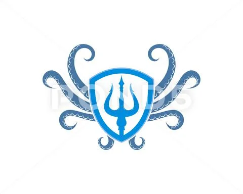 Trident shield with octopus tentacle behind: Graphic #154529733