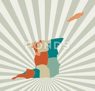 Trinidad and Tobago map. Poster with map of the country in retro color ...