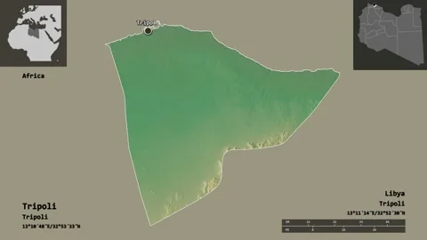 Tripoli location. Libya. Relief map | Stock Video | Pond5