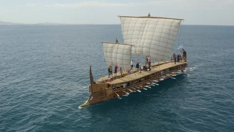 Trireme Ancient Greek Oar Sail Warship 4... | Stock Video | Pond5