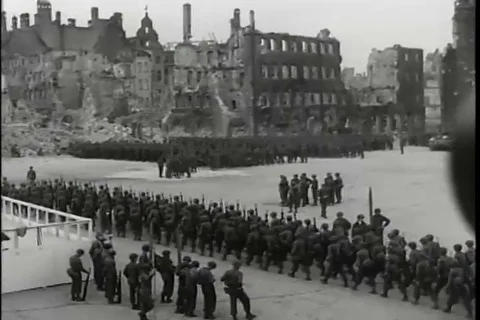 Troops pass in review in Adolf Hitler Pl... | Stock Video | Pond5