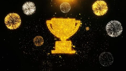 Trophy Win Cup Icon on Firework Display ... | Stock Video | Pond5