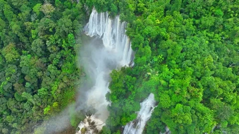 Tropical waterfall, drone's eye view. | Stock Video | Pond5