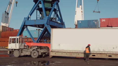 Truck Carries heavy container, loading p... | Stock Video | Pond5