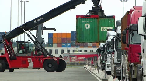 Truck lifting container loading unloadin... | Stock Video | Pond5
