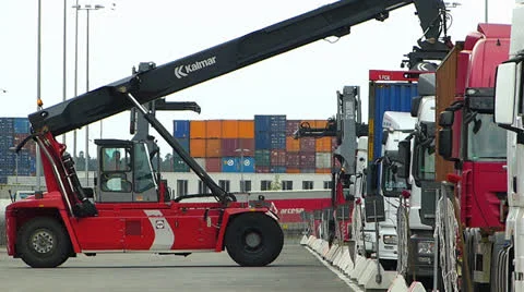 Truck lifting container loading unloadin... | Stock Video | Pond5