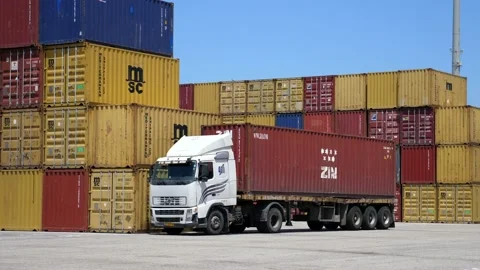 Truck loaded with shipping Container pas... | Stock Video | Pond5