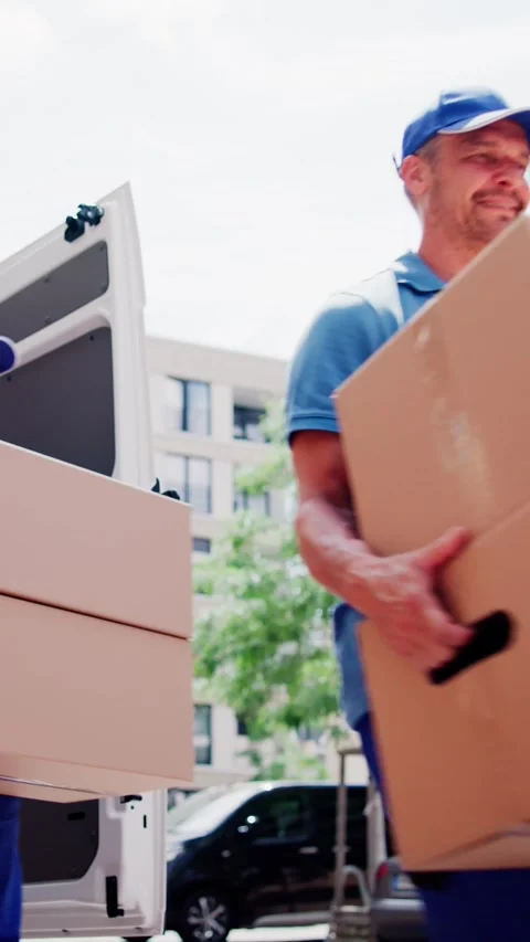 Truck Mover Unloading Van Carrying Boxes | Stock Video | Pond5