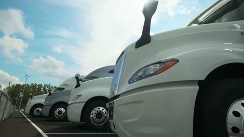 Trucks stand in the parking lot. Top vie... | Stock Video | Pond5