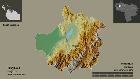 Trujillo location. Venezuela. Relief map | Stock Video | Pond5