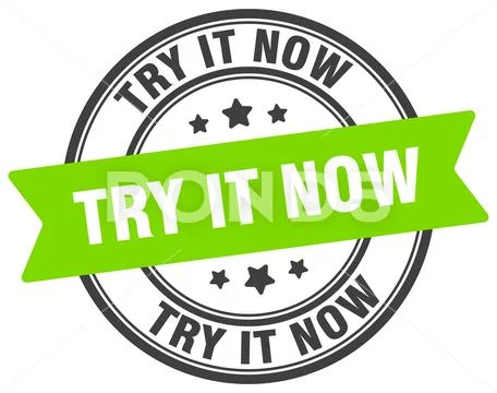 Try it now stamp. try it now label on transparent background. round ...