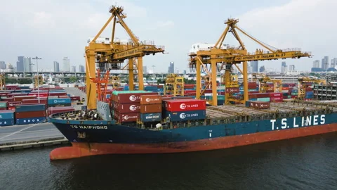 T.S. Lines Container Ship Vessel. Loadin... | Stock Video | Pond5