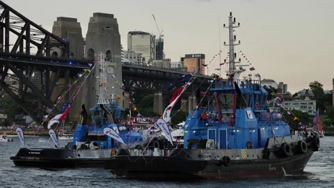Tug Boats with flags on Australia day sl... | Stock Video | Pond5