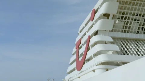 A TUI logo on a luxury cruise ship on a ... | Stock Video | Pond5