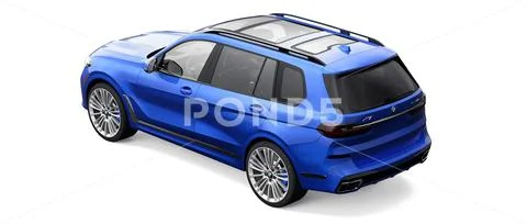 Tula, Russia. July 2, 2021: BMW X7 i50 blue luxury suv car isolated on ...