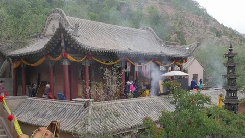 Tulou temple on mountain slope,Xining,Qi... | Stock Video | Pond5
