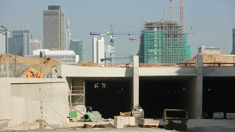 Tunnel Construction Site and High Rise B... | Stock Video | Pond5