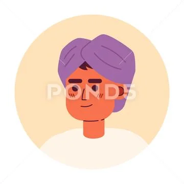 Turban indian man relaxed standing 2D vector avatar illustration ...