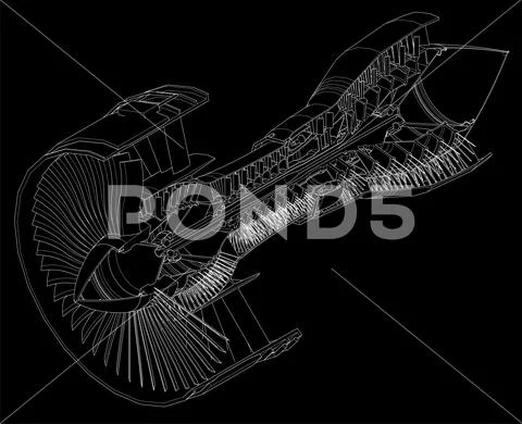 Turbo jet engine aircraft. Vector line illustration. Illustration #81759000