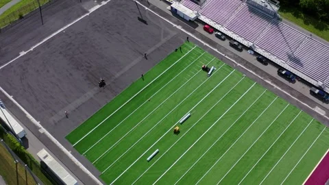 Turf football stadium under construction | Stock Video | Pond5