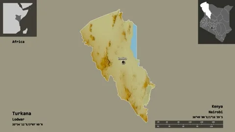 Turkana location. Kenya. Relief map | Stock Video | Pond5