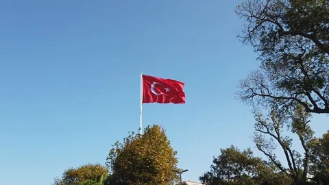 Turkey Flag Waving Slow Motion in blue S... | Stock Video | Pond5
