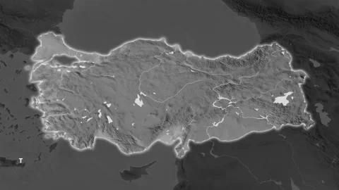 Turkey map - solid. Glow. Grayscale. Lab... | Stock Video | Pond5
