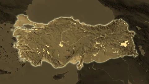 Turkey map - solid. Glow. Sepia. | Stock Video | Pond5