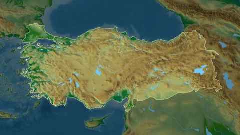 Turkey map - zoom. Regions. Physical. | Stock Video | Pond5