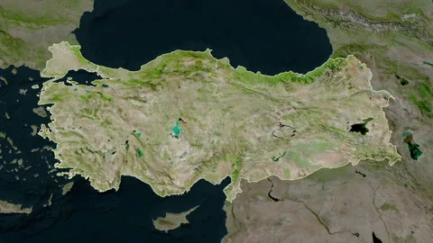 Turkey map - zoom. Regions. Satellite. | Stock Video | Pond5