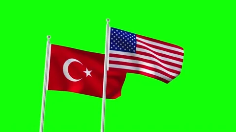 Turkish flag and USA flag waving on gree... | Stock Video | Pond5
