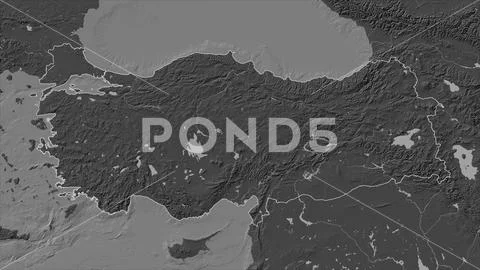 Turkiye outlined on a Bilevel elevation map with lakes and rivers ...
