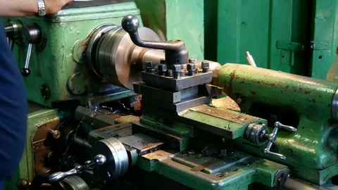 Turning lathe in action.Facing operation... | Stock Video | Pond5