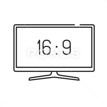 TV display black line icon. Display aspect ratio. Electronic device ...