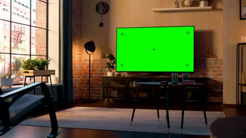 TV with Green Screen in Loft Apartment | Stock Video | Pond5
