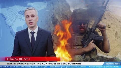 TV news anchor reporting on war in Ukrai... | Stock Video | Pond5