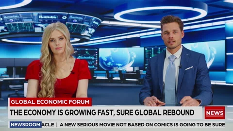 TV News Channel Two Presenters Talk | Stock Video | Pond5