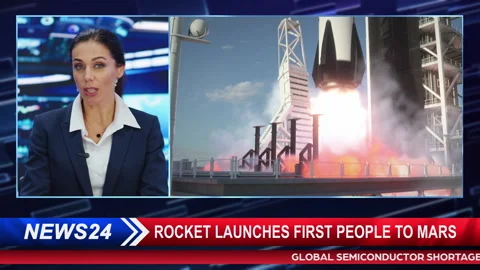 TV News Female Presenter Rocket Launch S... | Stock Video | Pond5
